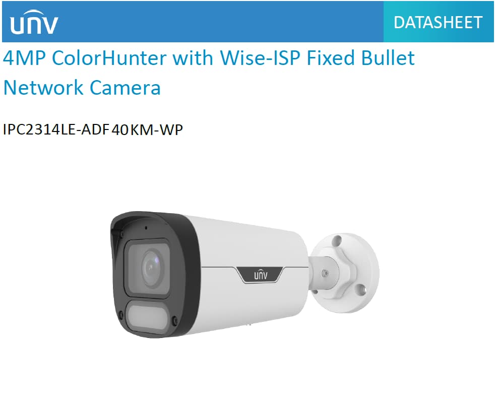 Uniview IPC2314LE-ADF40KM-WP 4MP HD ColorHunter with Wise-ISP Fixed Bullet Network Camera